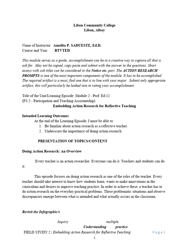 FS2 - Module 2 - Embedding Action Research For Reflective Teaching ...