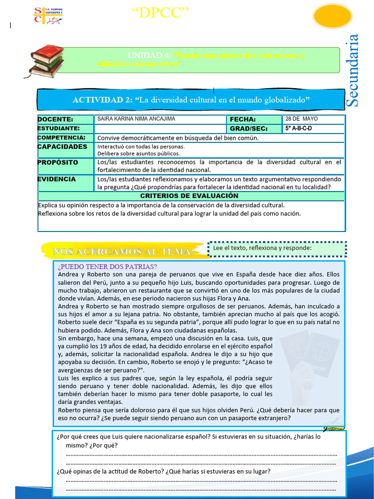 5° DPCC - Actv.02-Unid.4 2024 | PDF | Globalización | Perú