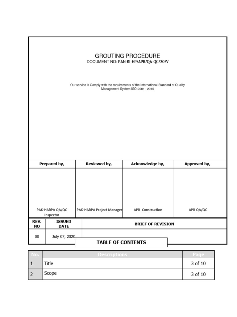 Grouting Procedure | PDF | Concrete | Water