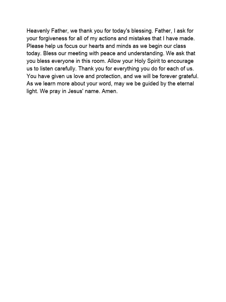Homeroom Meeting Opening Prayer | PDF