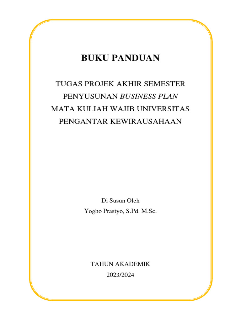 Panduan Penyusunan Business Plan Kewirausahaan | PDF