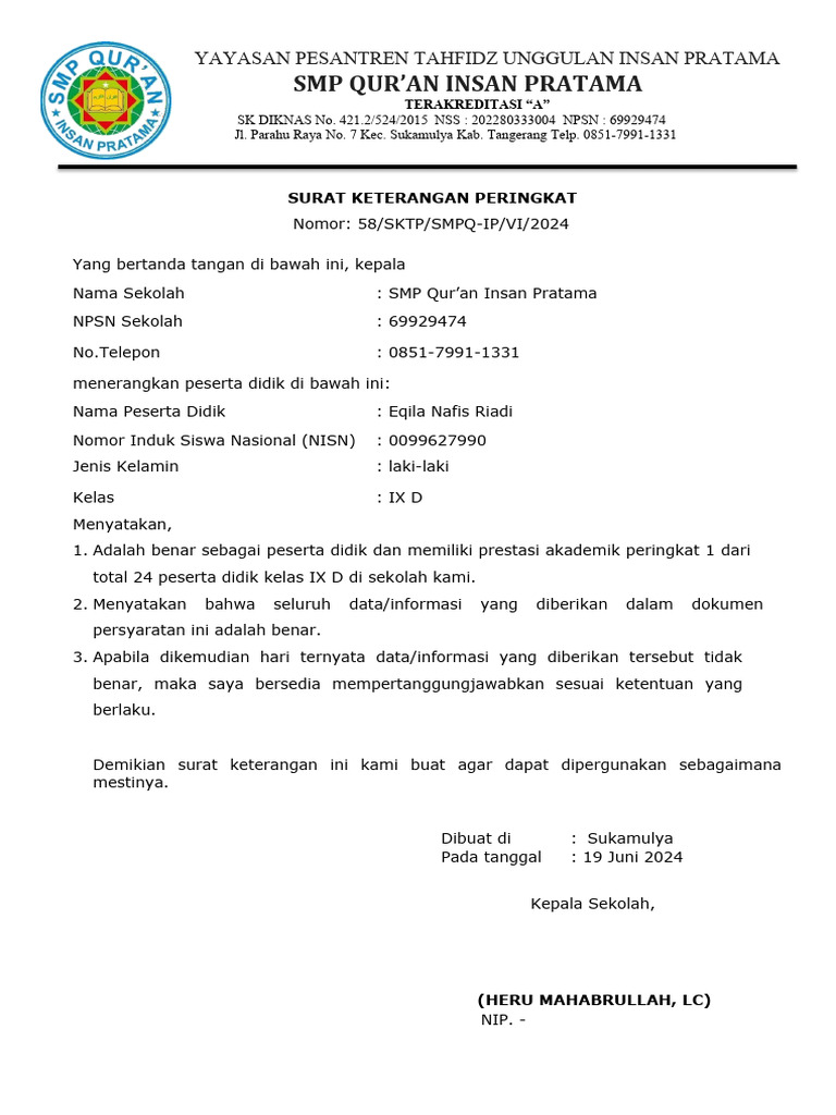 Surat Keterangan Peringkat | PDF