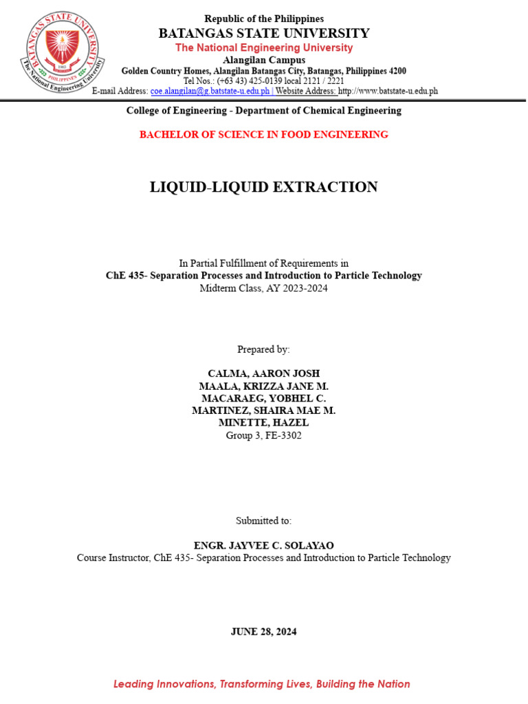 Technical Report 1 - Liquid-Liquid Extraction | PDF | Solubility | Phase (Matter)