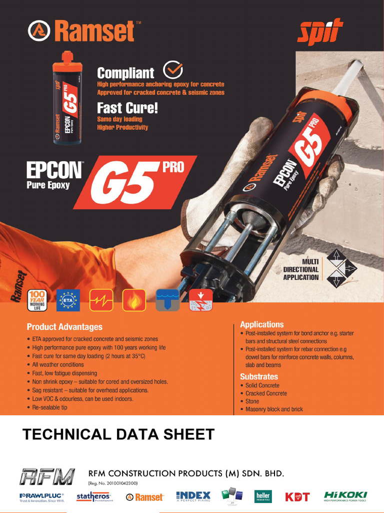 Ramset Epcon G5 Pro - Technical Data Sheet | PDF | Concrete | Materials
