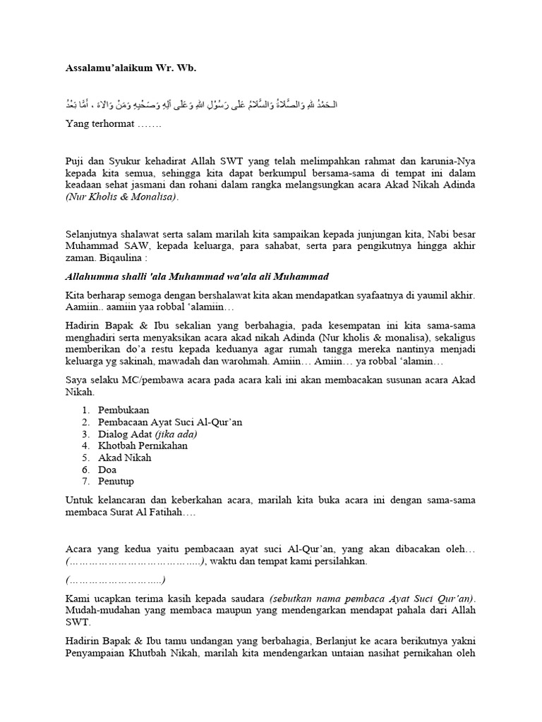 TEKS MC AKAD NIKAH CHOLIS | PDF