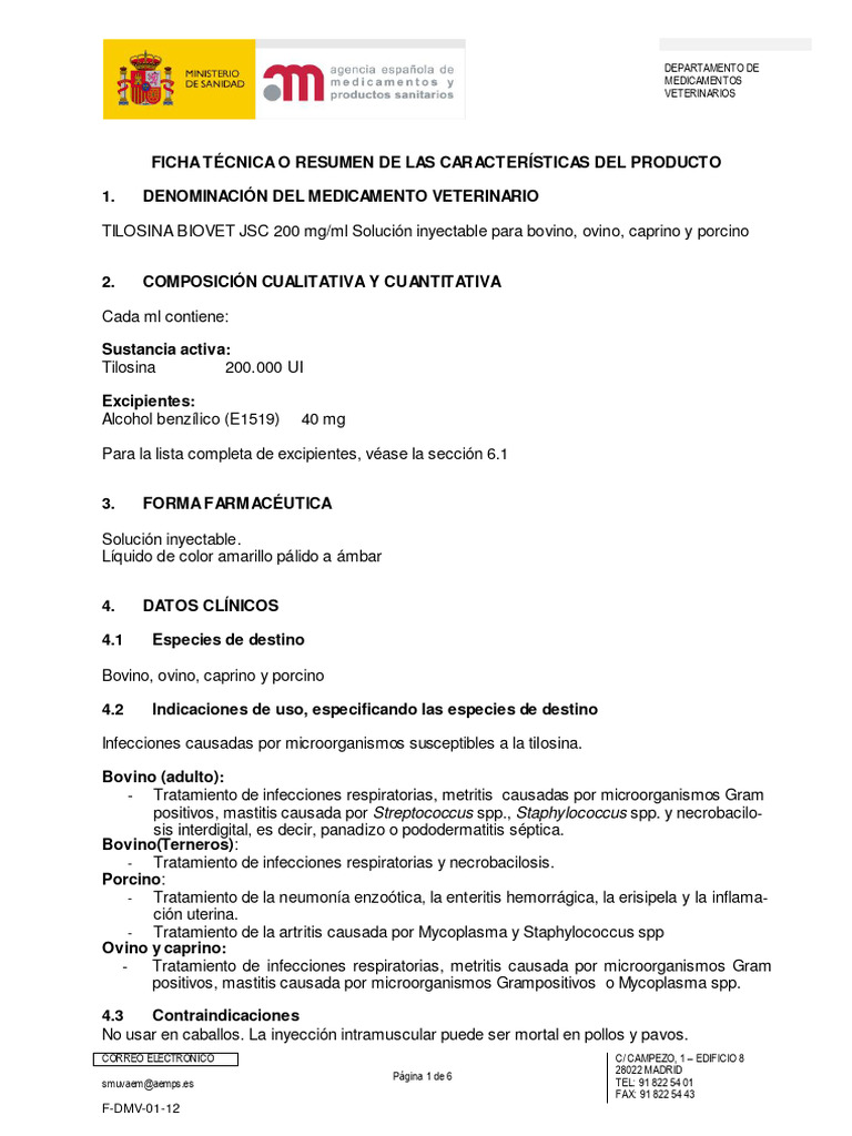 Tilosina Biovet: Solución Inyectable Veterinaria | PDF | Medicamentos ...