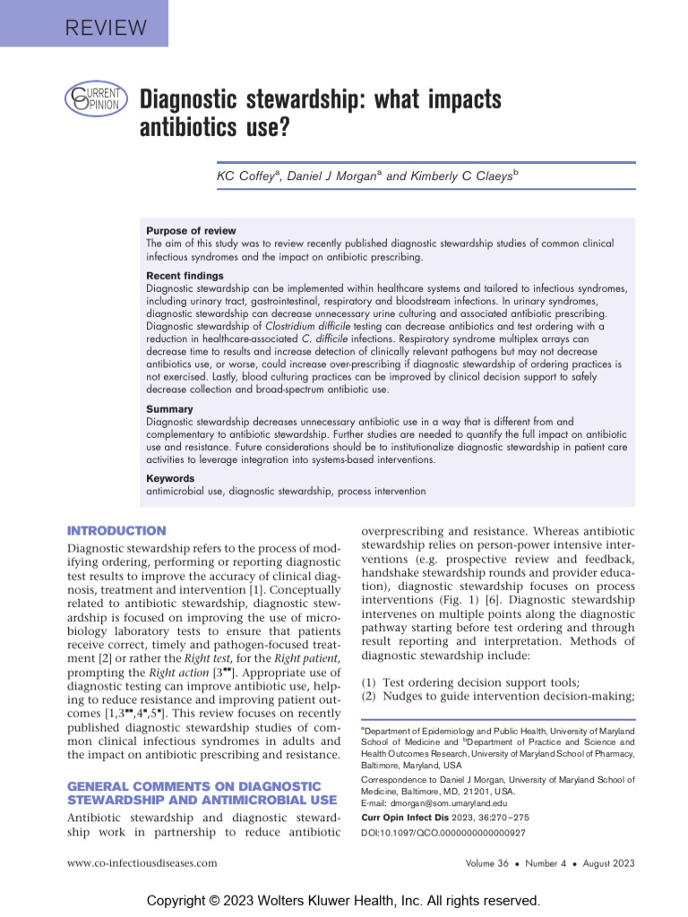Diagnostic Stewardship: What Impacts Antibiotics Use?: Review | PDF ...