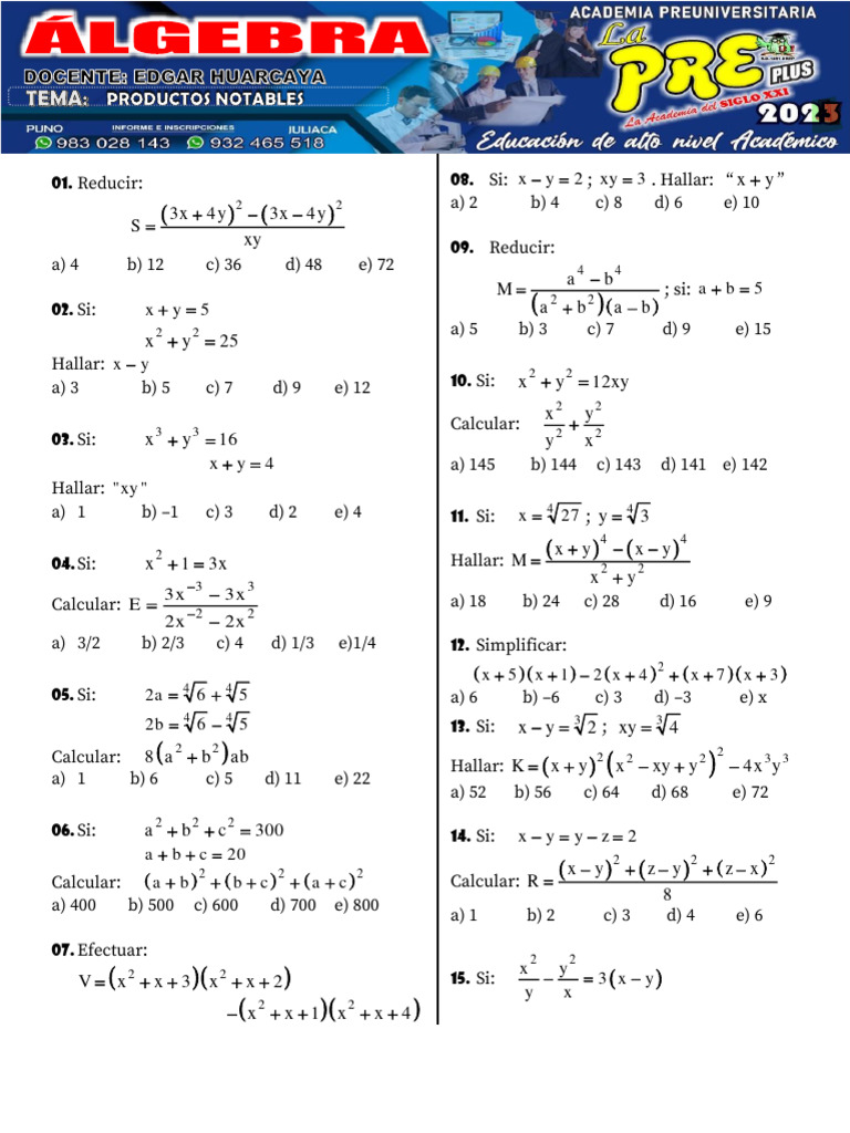 Productos Notables | PDF | Matemática Elemental | Números