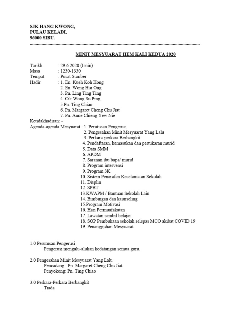 Minit Mesyuarat HEM 2 2020 | PDF
