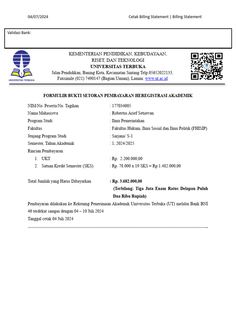 Billingan Pembayaran Ut | PDF