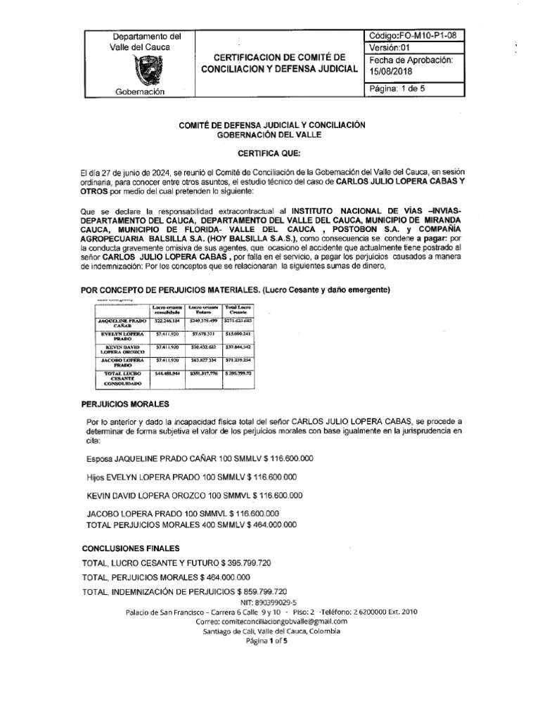 Certificación Carlos Julio Lopera Cabas y Otros | PDF