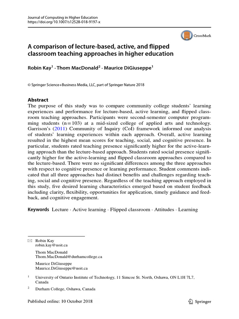 A Comparison of Lecture Based, Active, and Fipped | PDF | Learning | Lecture