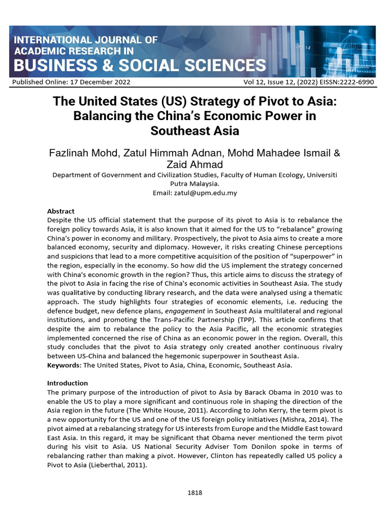 The United States Us Strategy of Pivot To Asia Balancing The Chinas ...