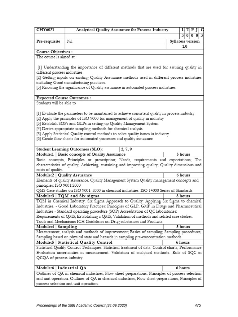 Chy6021 - Analytical-Quality-Assurance-For-Process-Industry - TH - 1.0 - 40 - Chy6021 - 59 Acp ...