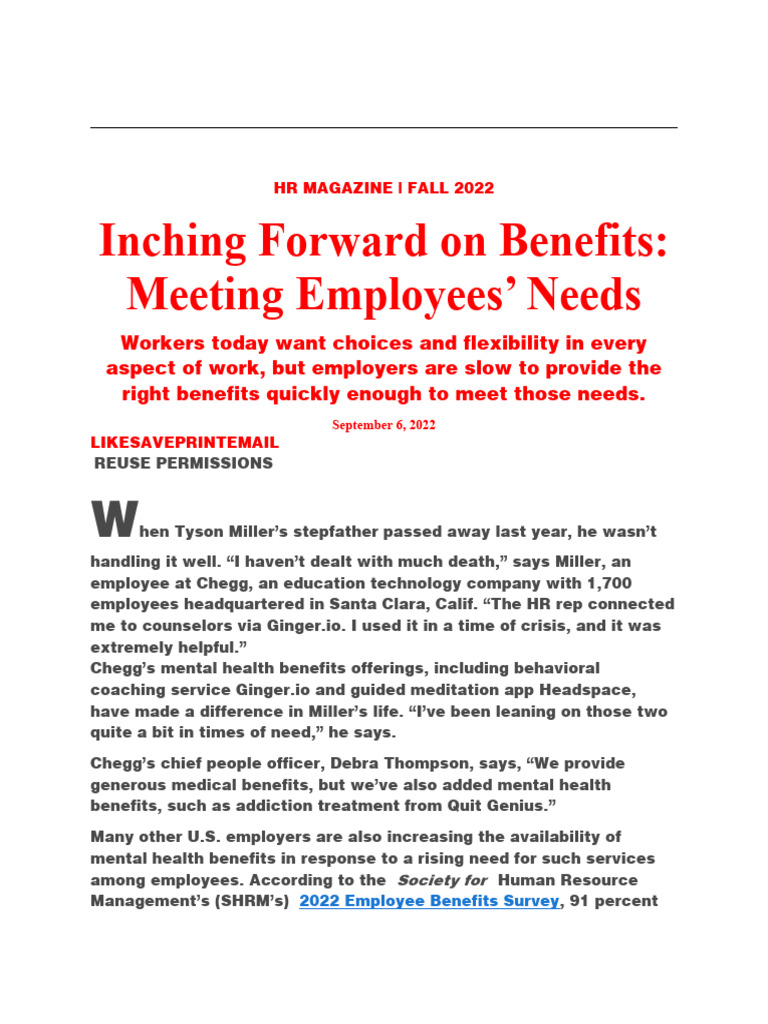 Inching Forward On Benefits Meeting Employees' Needs | PDF | Employment ...