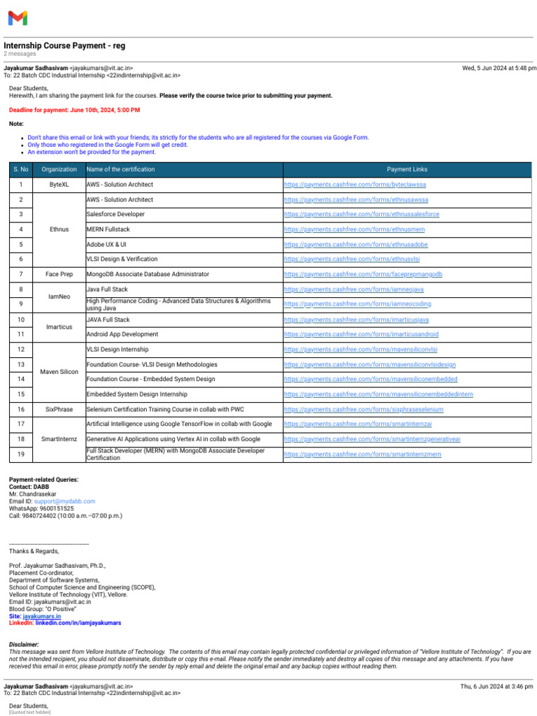 Internship Course Payment Instructions | PDF | Computing | Information ...