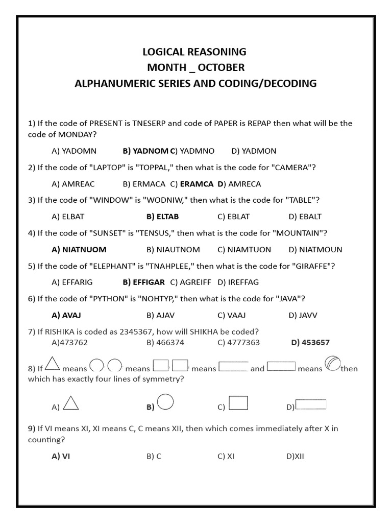 Month Code Reasoning Exercises | PDF | Teaching Methods & Materials ...
