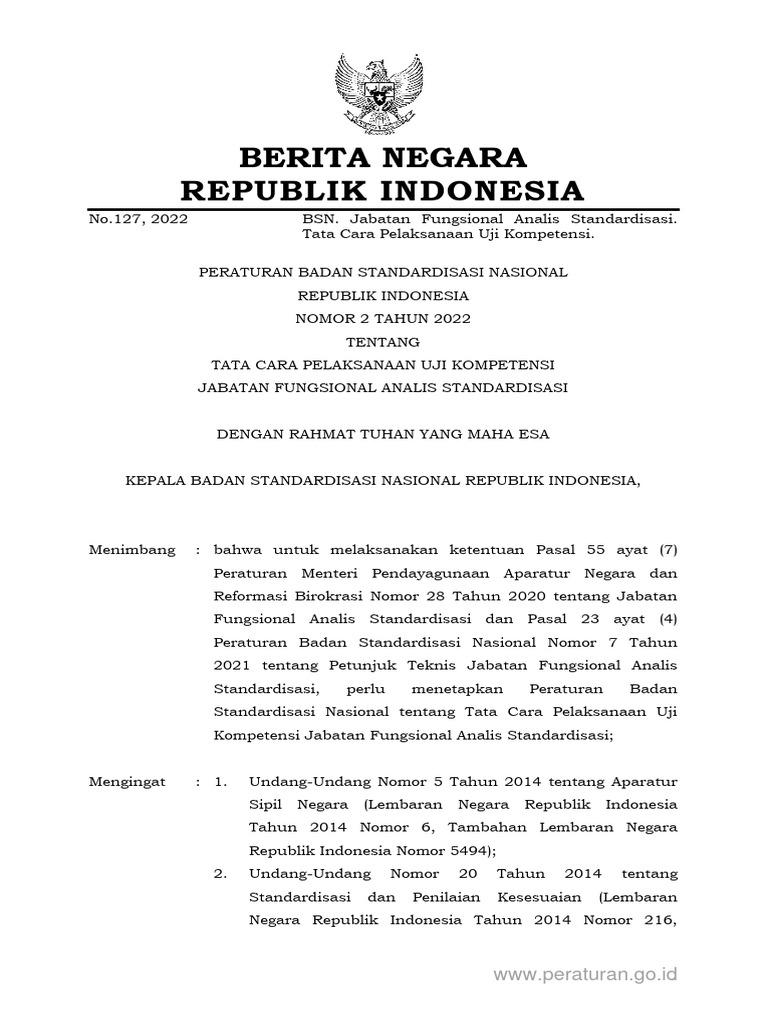 Peraturan BSN No. 2 Tahun 2022 | PDF