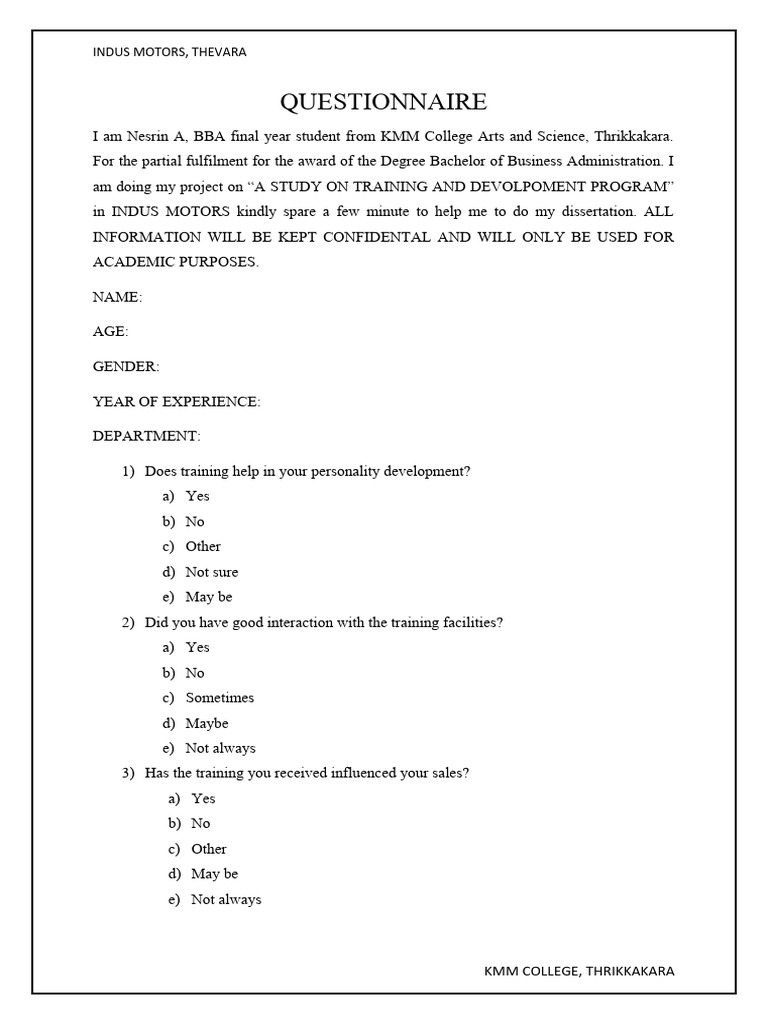 Questionnaire Nesrin Last QP | PDF | Social Psychology | Psychology