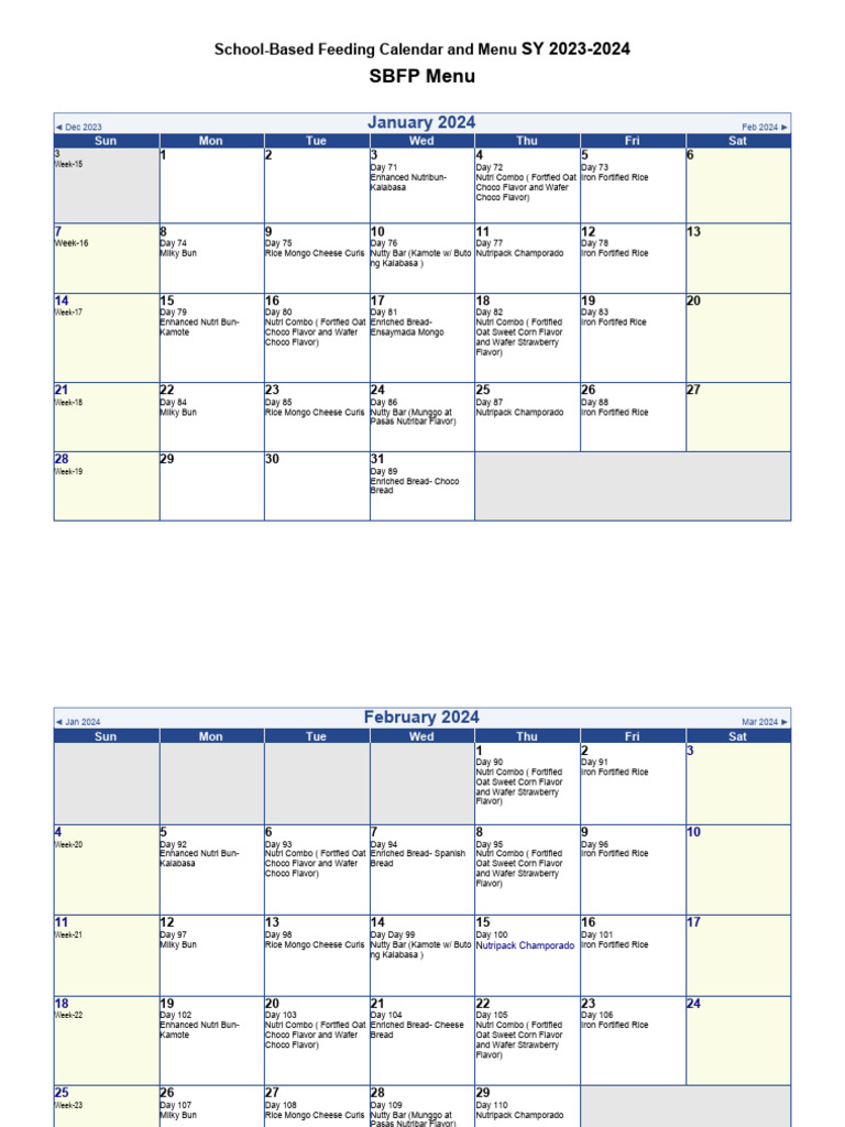 SBFP-Calendar-2024 | PDF | Staple Foods | Cuisine