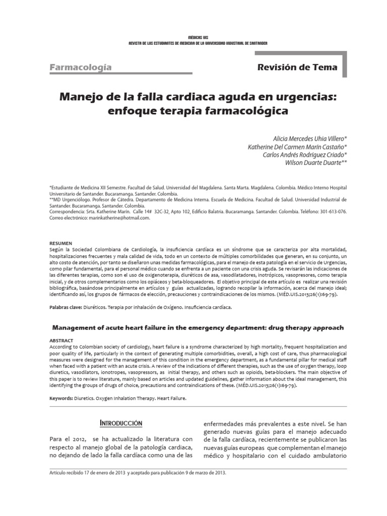 Manejo de La Falla Cardiaca Aguda en Urgencias: Enfoque Terapia ...