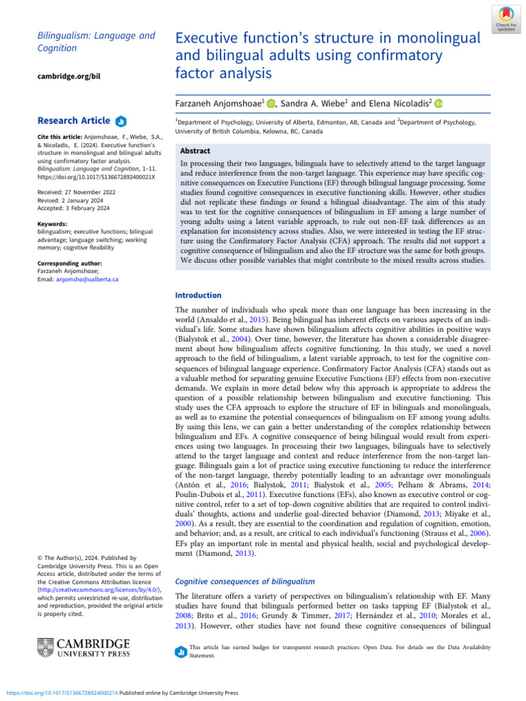 Anjomshoae (2024) EF Structure in Monolingual and Bilingual Adults ...