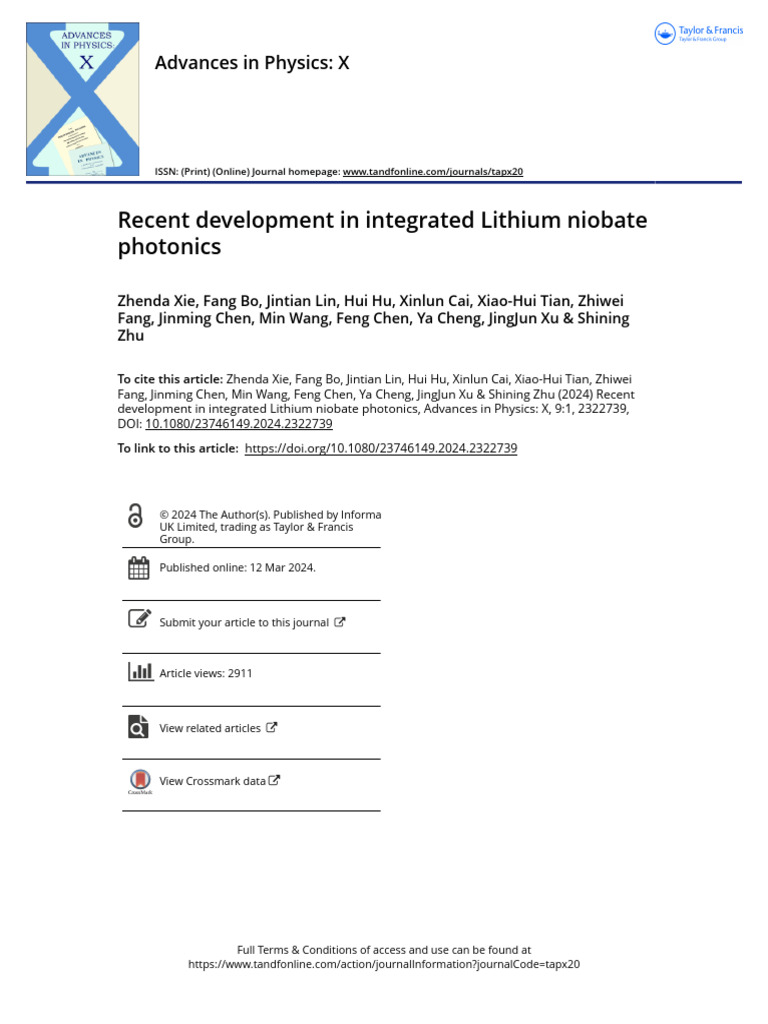 Integrated Lithium Niobate Photonics Advances | PDF | Nonlinear Optics | Laser