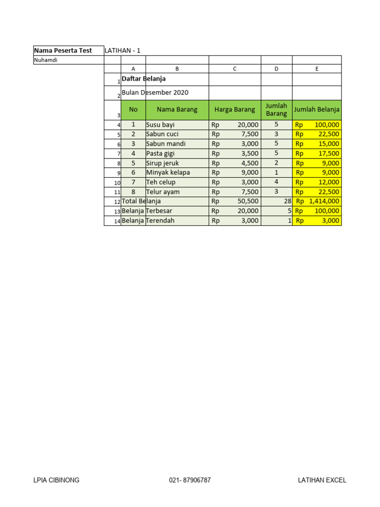 Latihan Soal Excel - Nurhamdi - QC RND | PDF