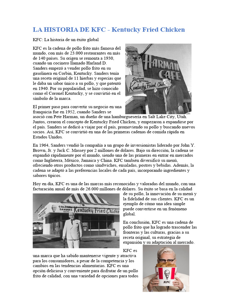 LA HISTORIA DE KFC - Kentucky Fried Chicken | PDF | Cocina occidental ...