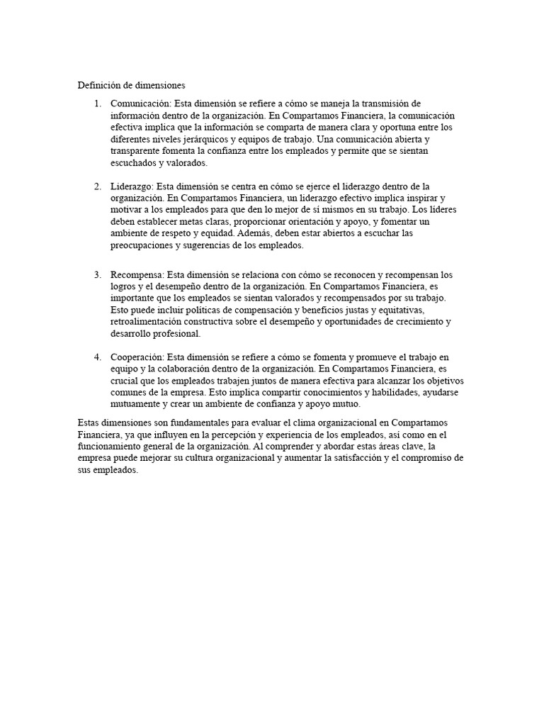 Definición de dimensiones | Descargar gratis PDF | Liderazgo | Business