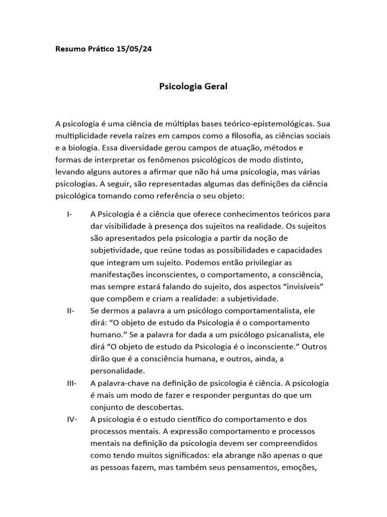 Psicologia Geral | PDF | Psicologia | Science