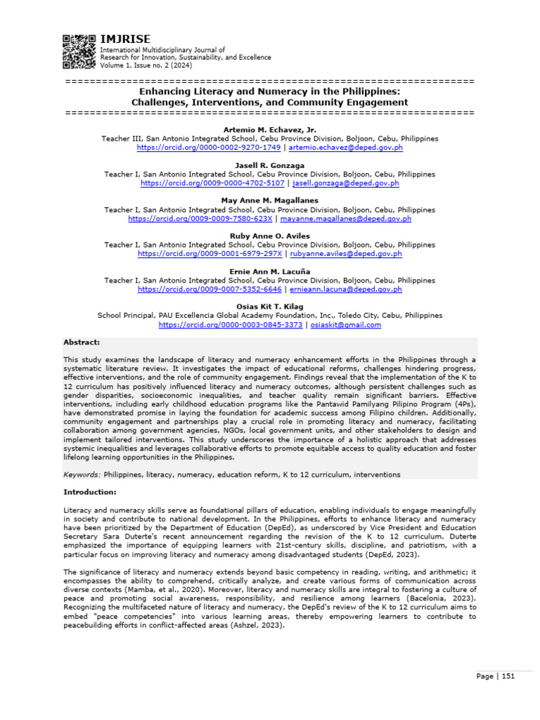 Philippines Literacy & Numeracy Challenges | PDF | Literacy | Education Reform