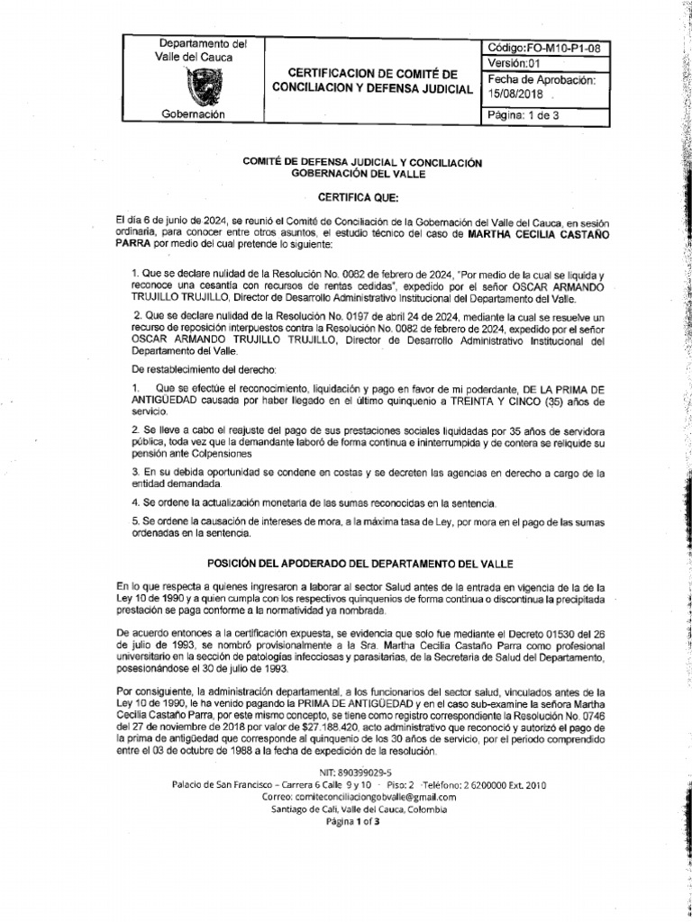 Certificación Martha Cecilia Castaño Parra | PDF