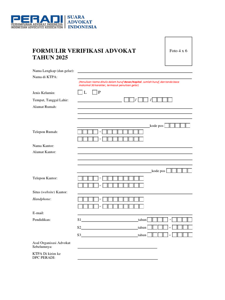 Formulir Verifikasi Advokat Tahun 2025 (1) .Pdf-On-Advokat-Pindahan7408 | PDF | Hukum