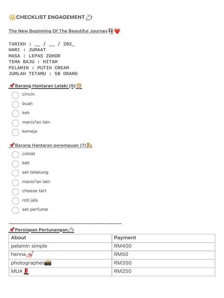 Tunang Checklist | PDF