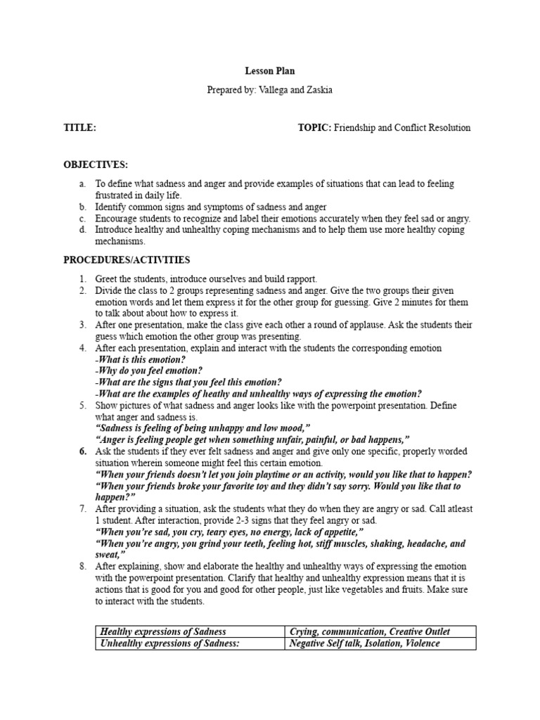 LESSON-PLAN | PDF | Anger | Emotions