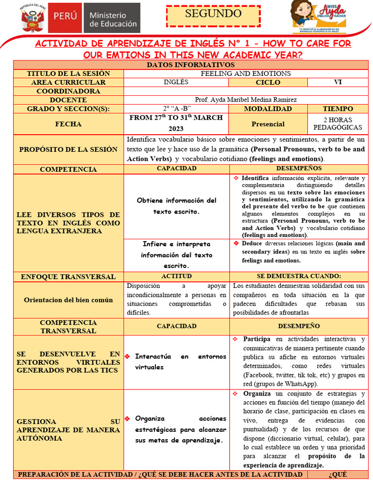 Modelo Sesion | PDF | Aprendizaje | Evaluación