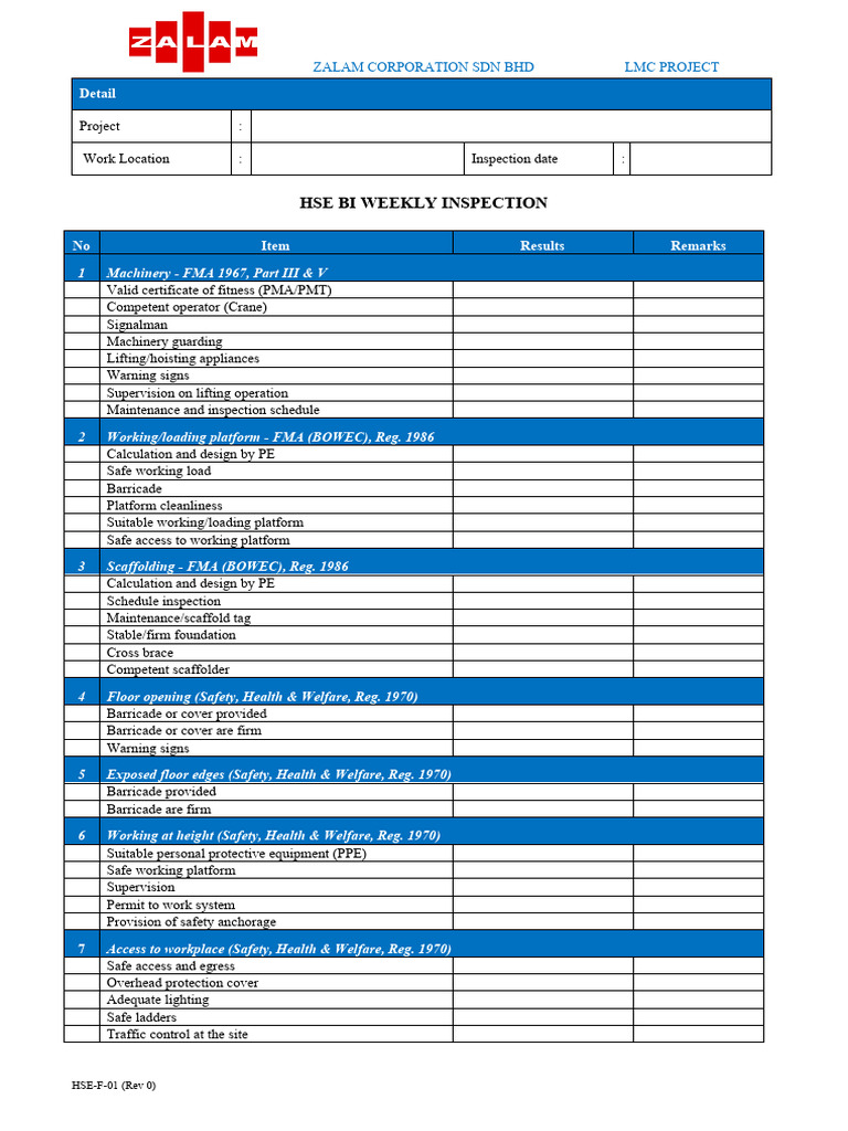 BI-WEEKLY INSPECTION | PDF | Personal Protective Equipment | Scaffolding