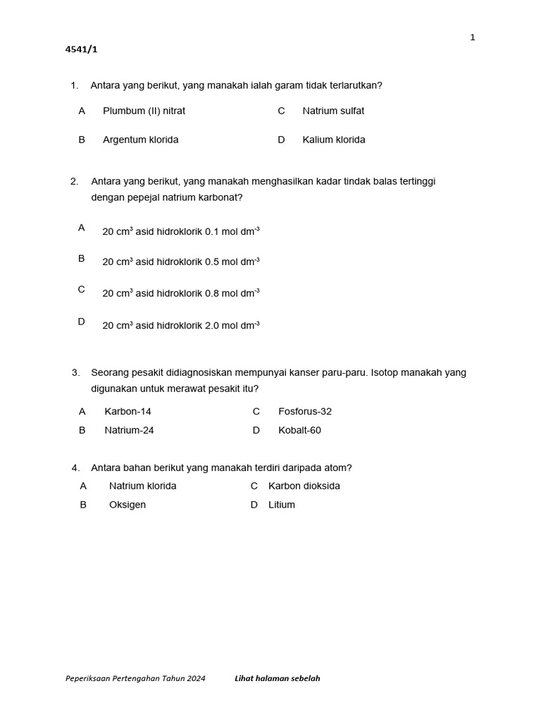 KIMIA K1 T5 2024 (Topik F4) | PDF