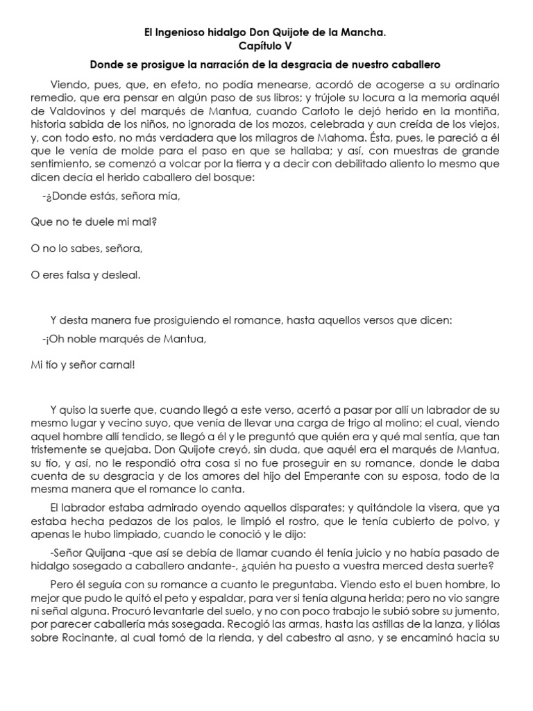Capitulo V | PDF | Don Quijote | Caballería