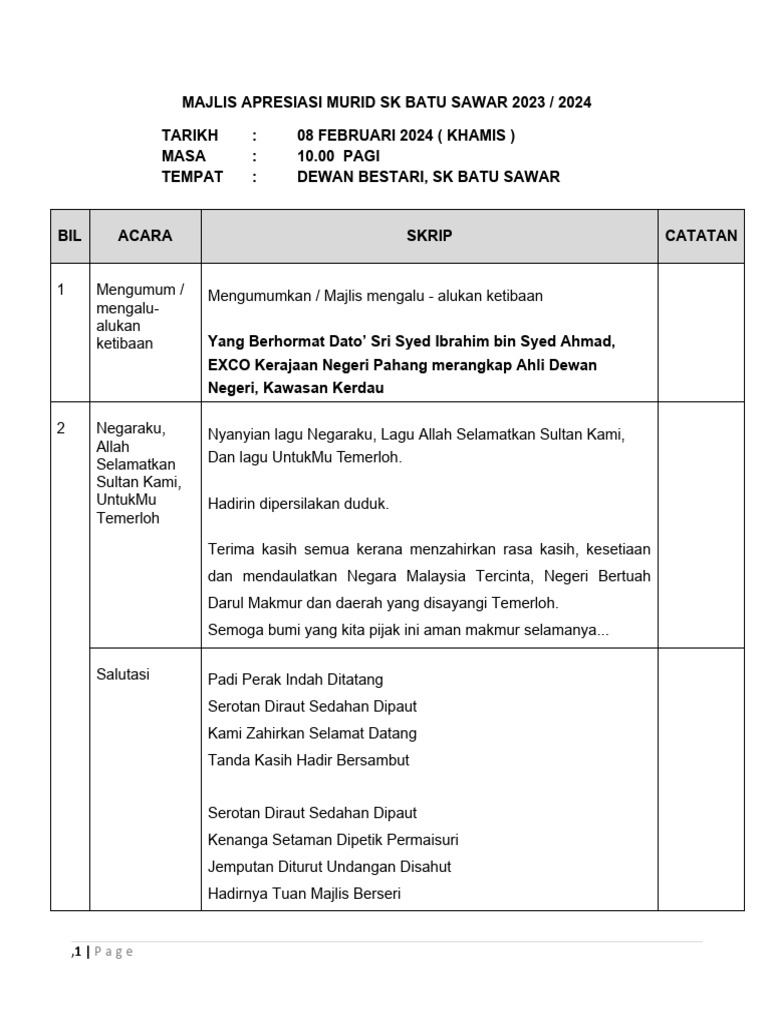 Skrip Hari Apresiasi 2024 | PDF