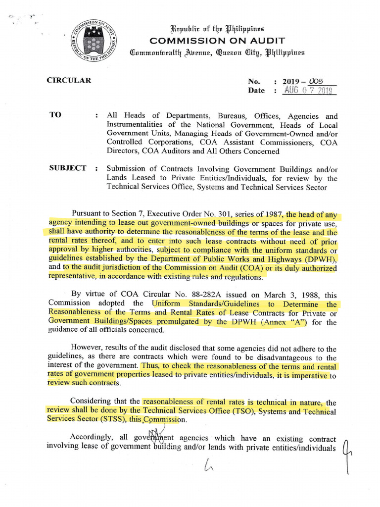 COA-CIRCULAR-NO.-2019-005-August-7-2019-Submission of Contracts | PDF