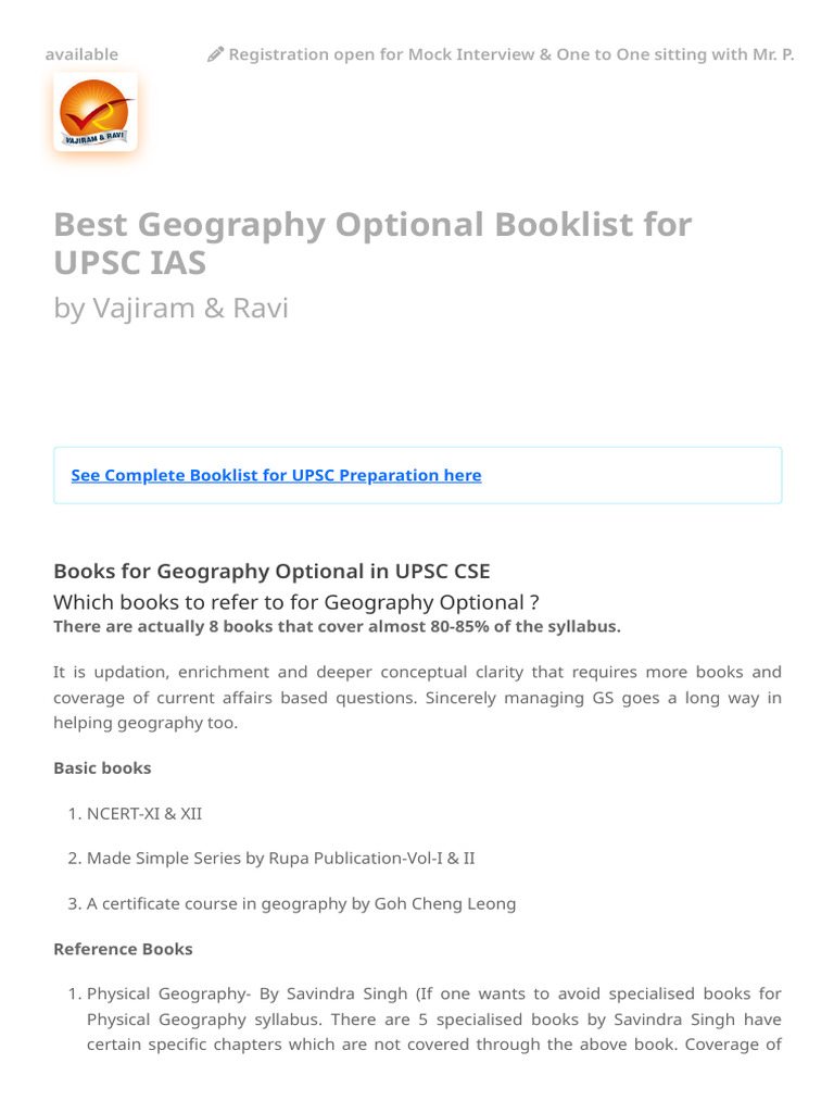 Best Geography Books for UPSC Optional | PDF | Geography | Science