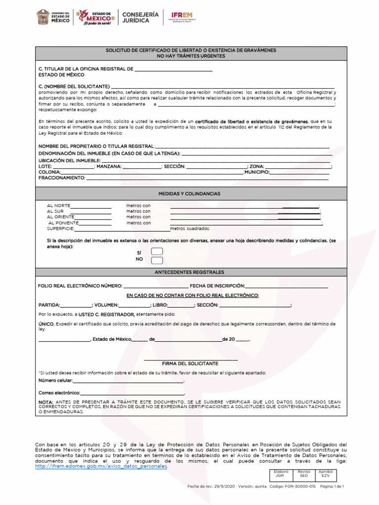 SOLICITUD DE CERTIFICADO DE LIBERTAD O EXISTENCIA DE GRAVÁMENES (1) | Descargar gratis PDF ...