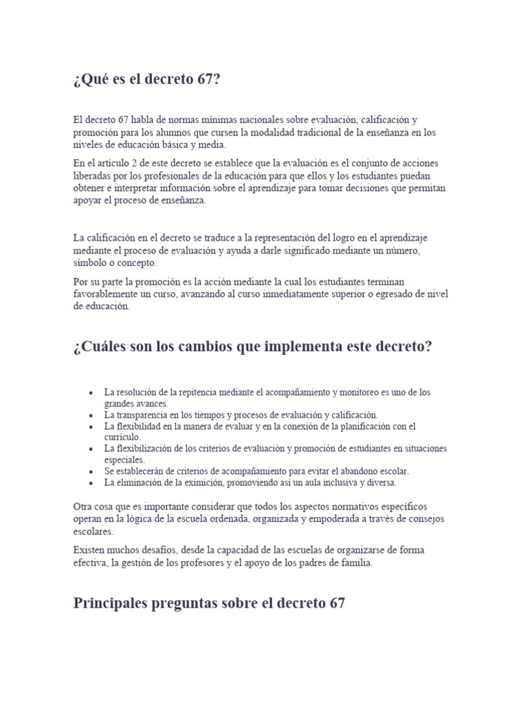 Informacion Sobre El Decreto 67 | PDF | Evaluación | Enseñando