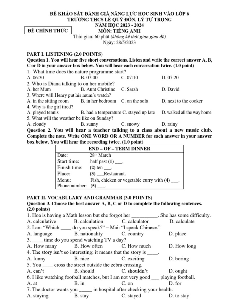 De-khao-sat-tieng-Anh-vao-lop-6-THCS-LQD-LTT-2023-2024 | PDF | Birthdays