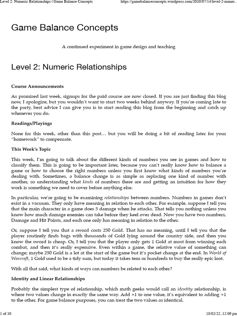 Level 2 Numeric Relationships - Game Balance Concepts | PDF | Gaming ...