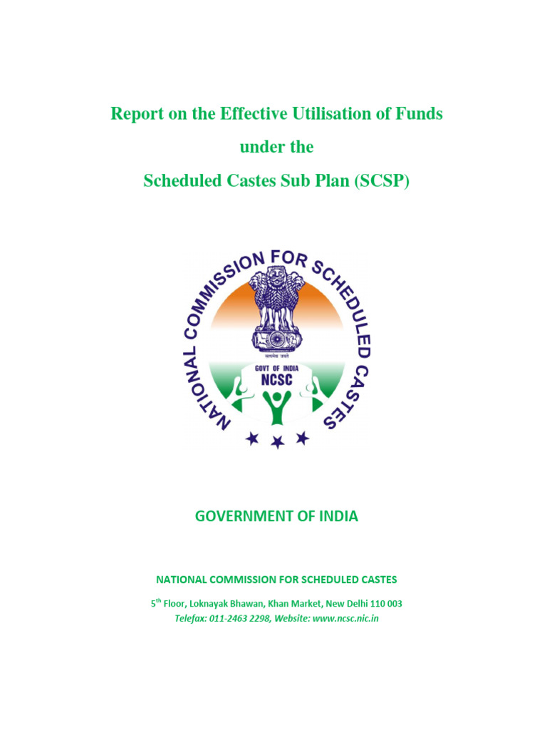 Report On The Effective Utilisation of Funds Under The Scheduled Castes ...