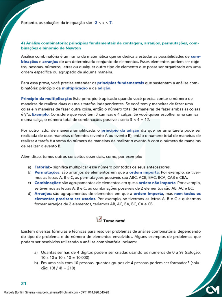 Análise Combinatória | PDF