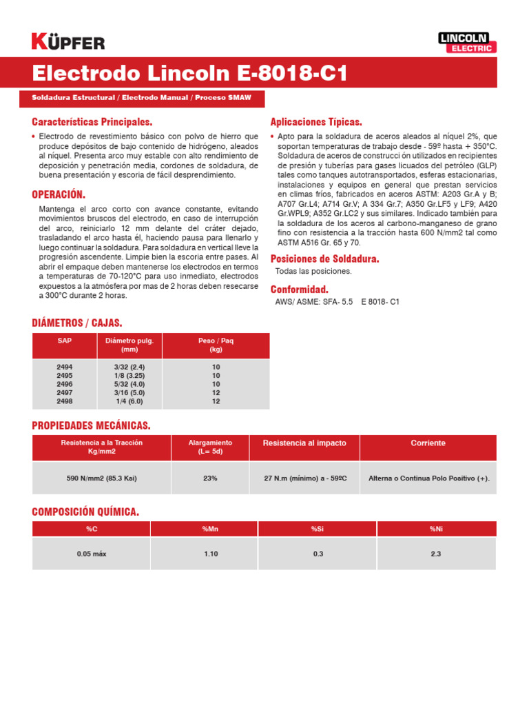 Electrodo Lincoln E 8018 C1 1 | PDF | Soldadura | Construcción